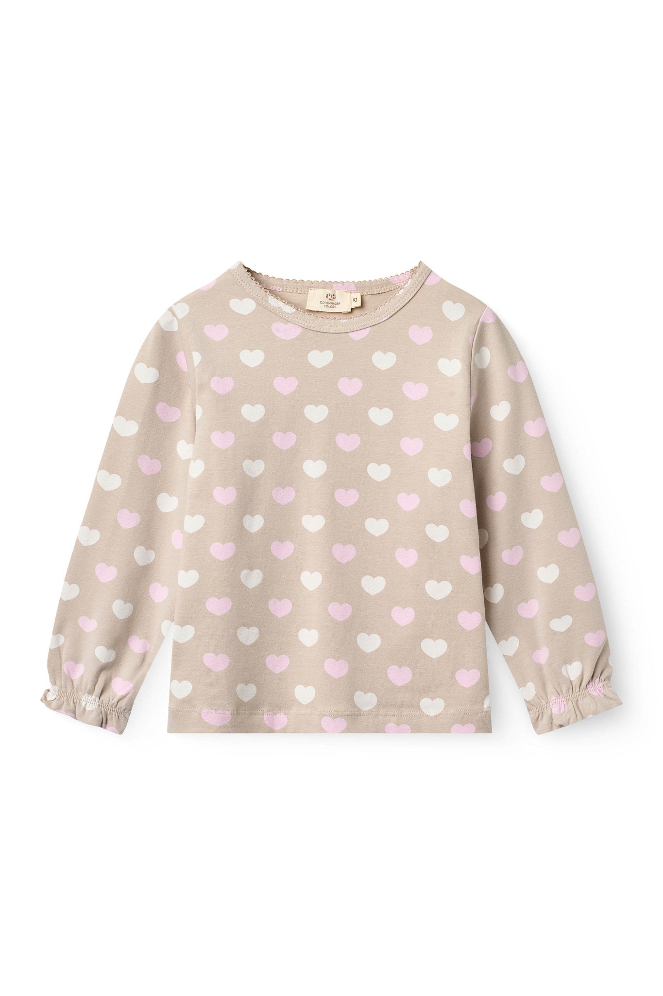 HEART AOP TEE LS W. PICOT - BEIGE W. BUBBLEGUM/CREAM – COPENHAGEN ...
